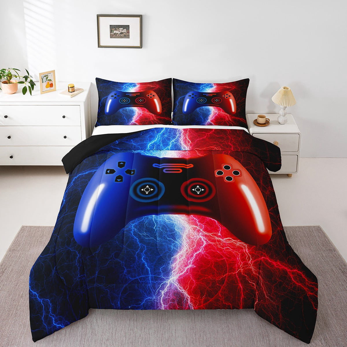 Gamer Comforter Sets Queen Size Red and Blue Gaming Bedding Set,Video ...