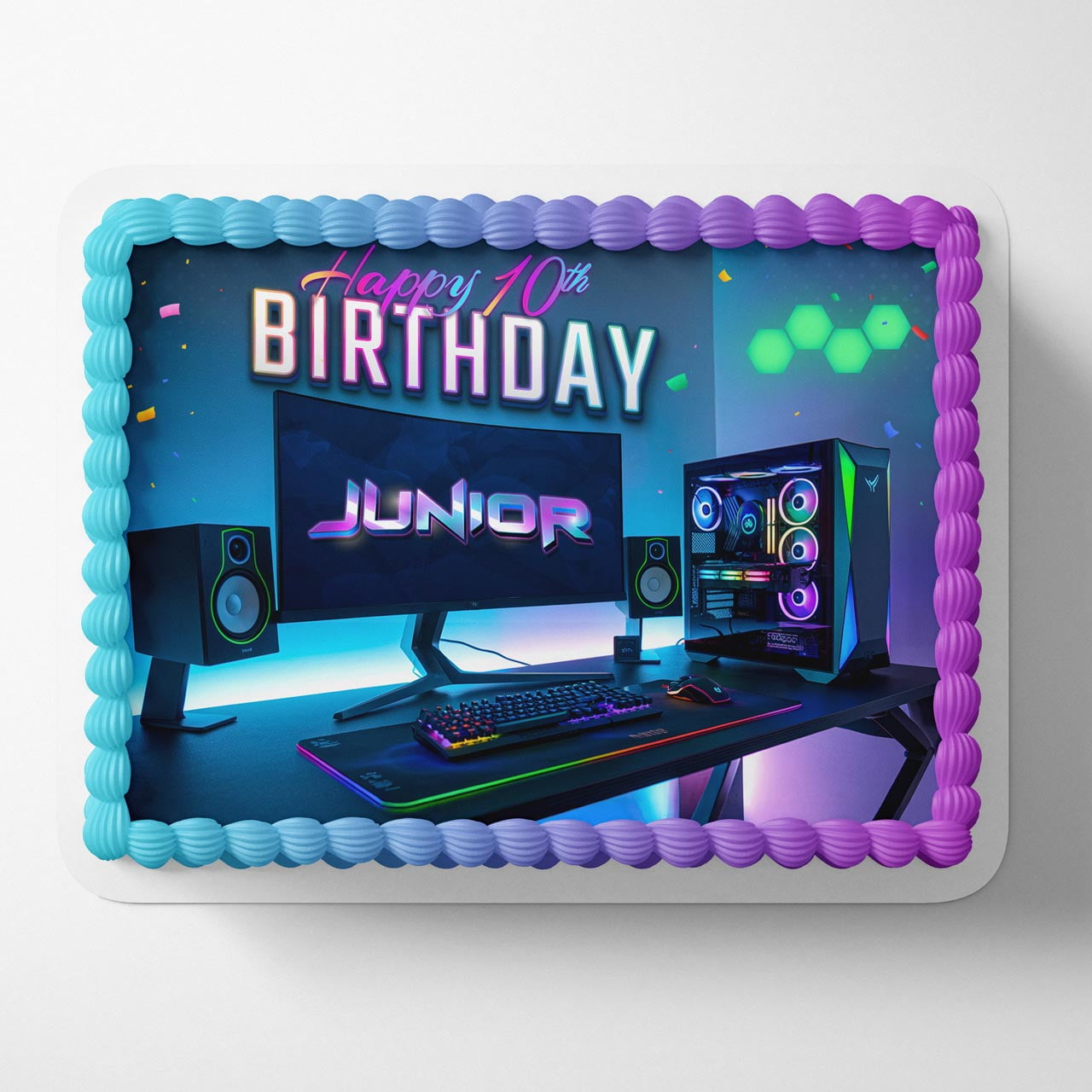 Gamer Computer Desktop PC Edible Icing Cake Wrap Cake Image Icing Sugar ...