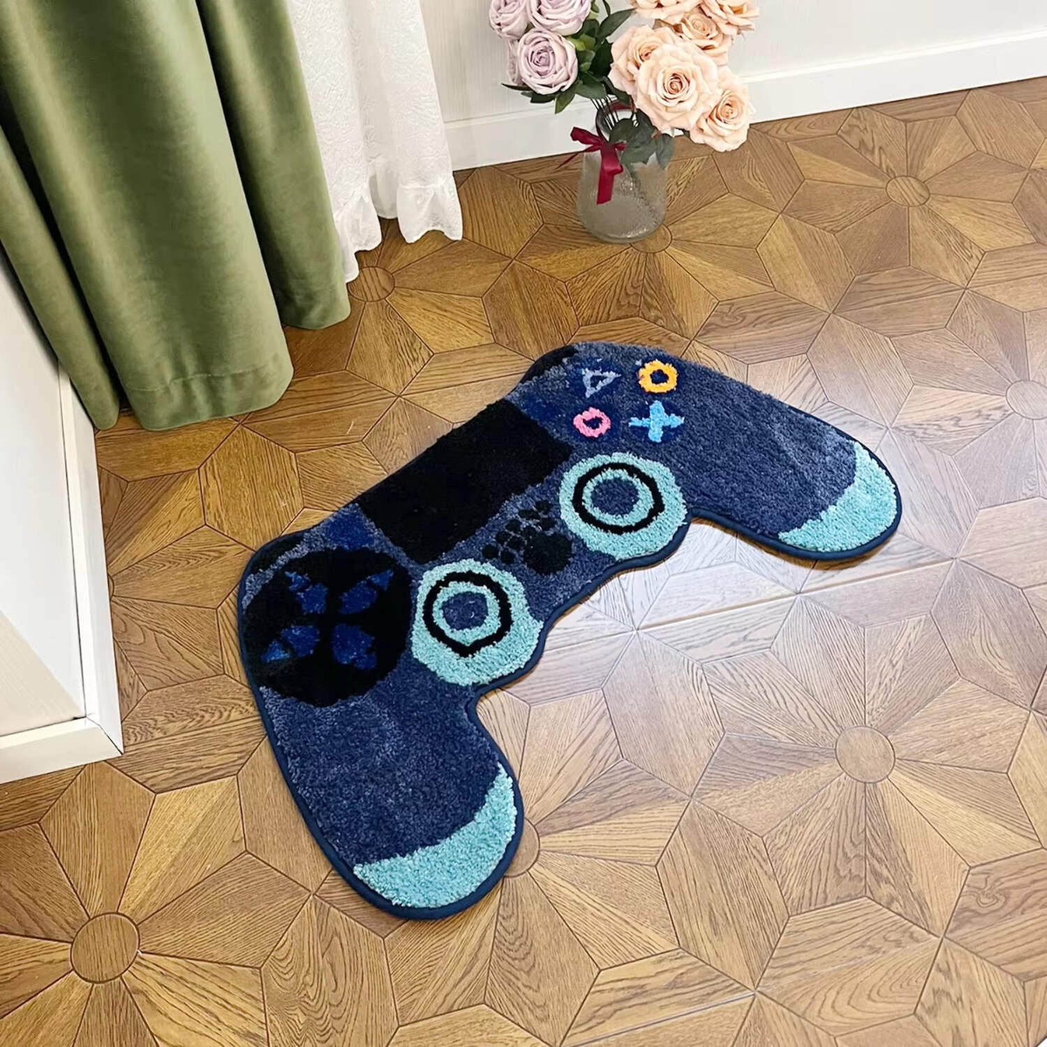 Gamer Controller Shaped Tufted Rug Plush Comfort Non-Slip Game Room ...