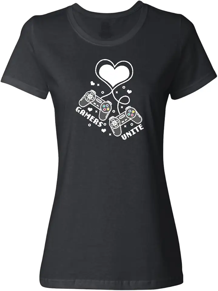 Gamer Controllers Unite Heart Graphic for Women Short Sleeve Casual T ...