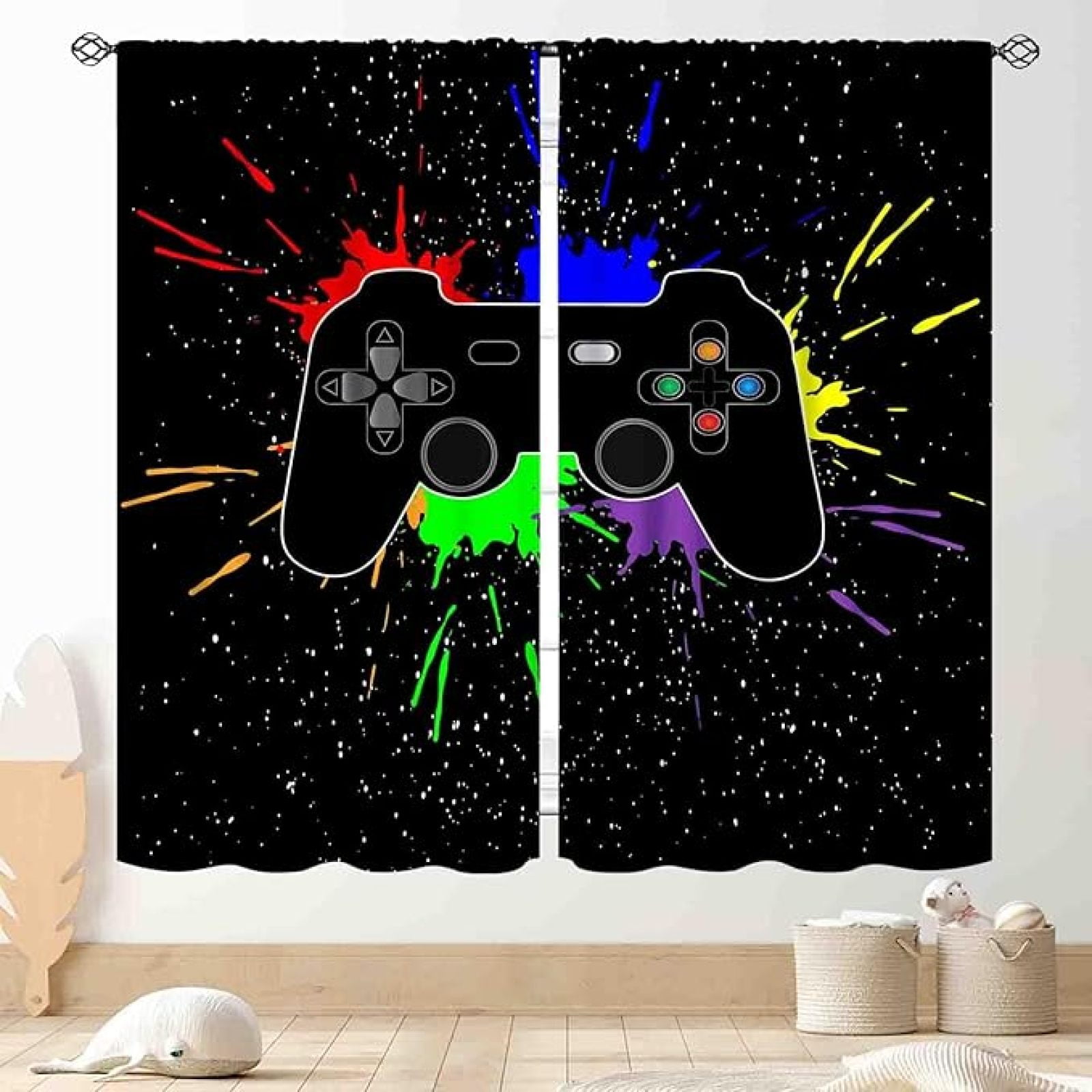 Gamer Curtains For Boys Room, Kids Teens Men Gaming Colorful Gamepad ...