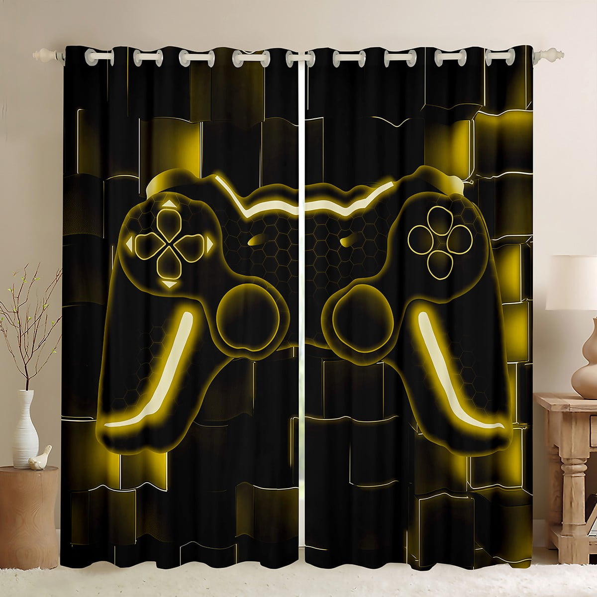 Gamer Curtains & Drapes Gaming Window Curtains 38"Wx45"L,Game Contoller ...