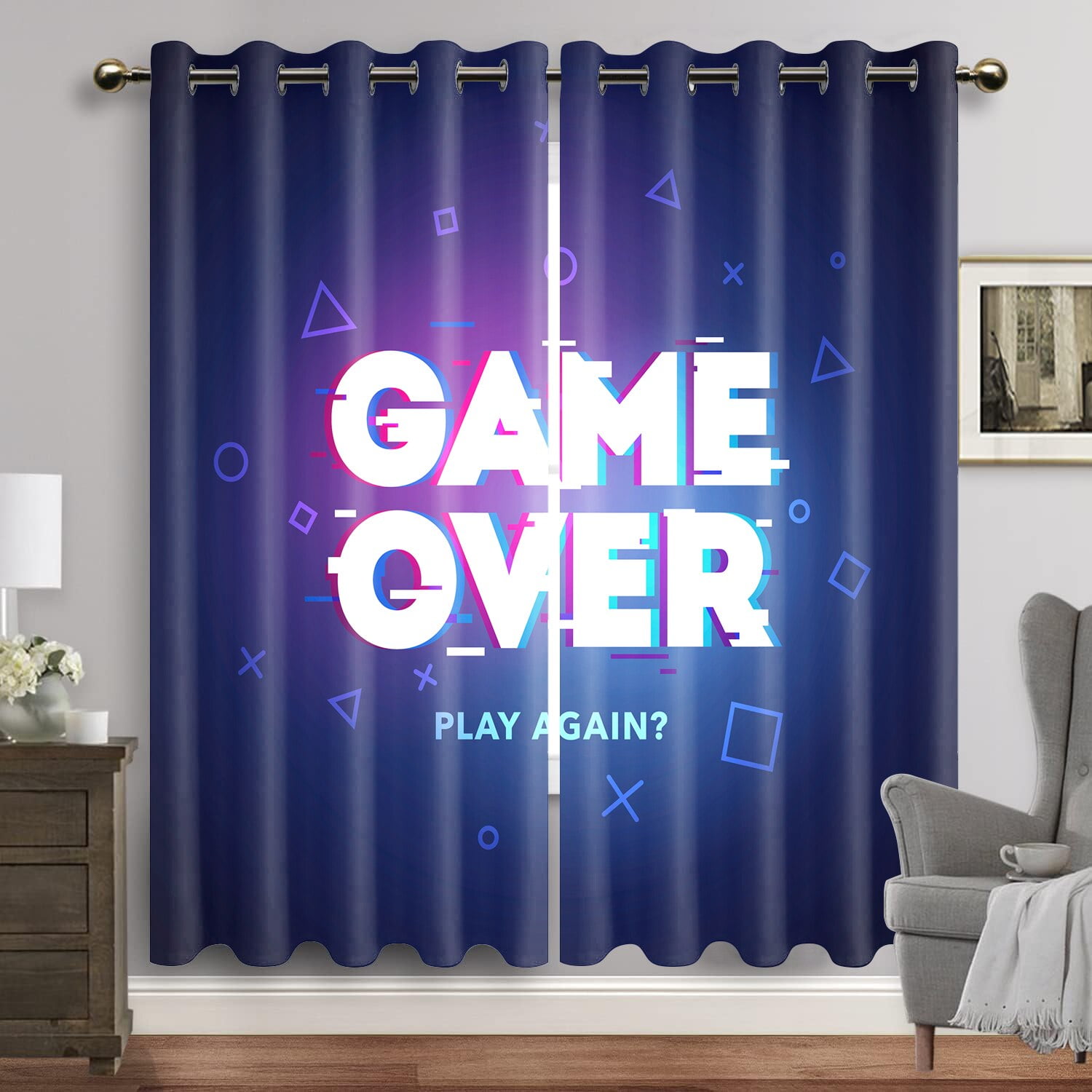 Gamer Curtains for Boys Bedroom Gaming Room Decor Window Curtains ...