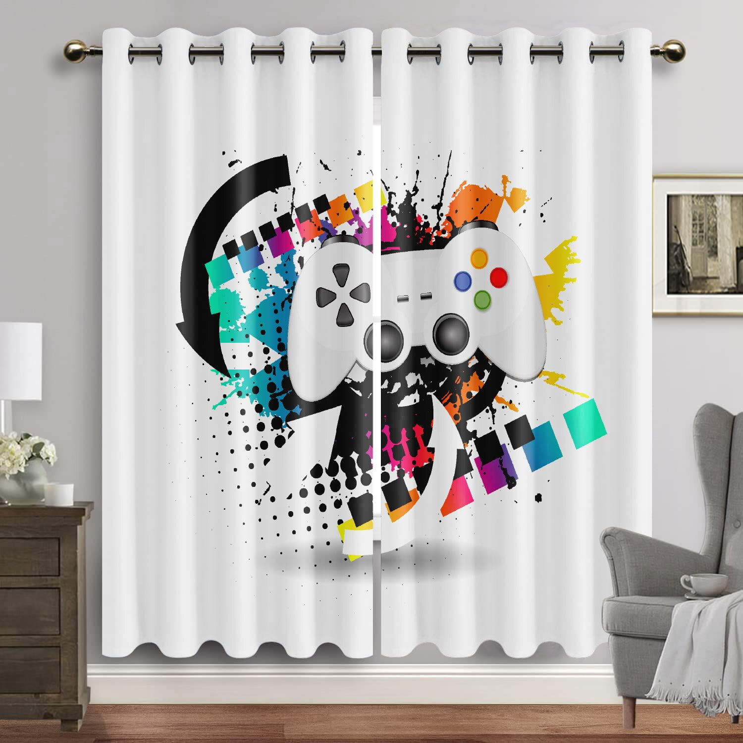 Gamer Curtains for Boys Bedroom Gaming Room Decor Window Curtains ...
