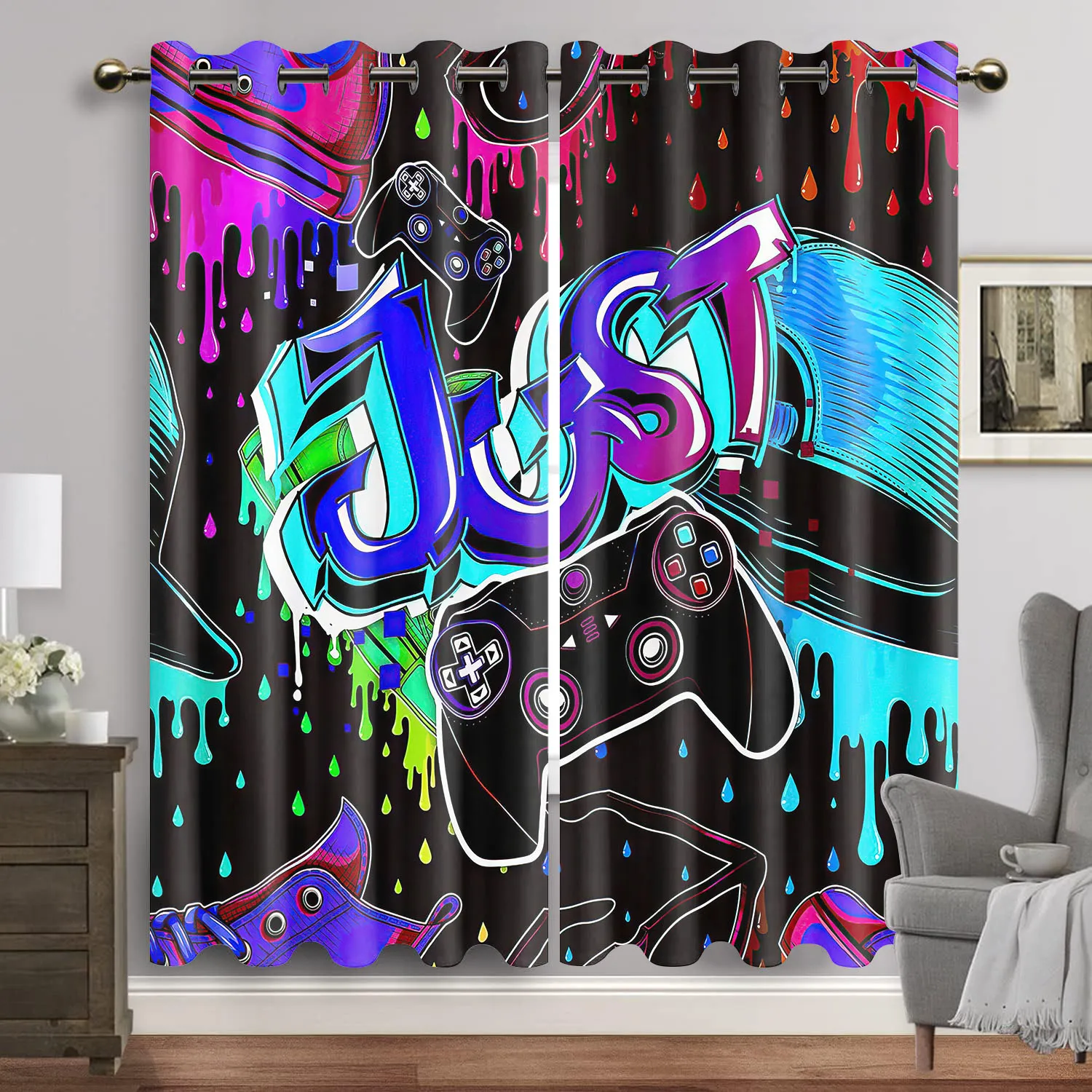 Gamer Curtains for Boys Bedroom Gaming Room Decor Window Curtains ...