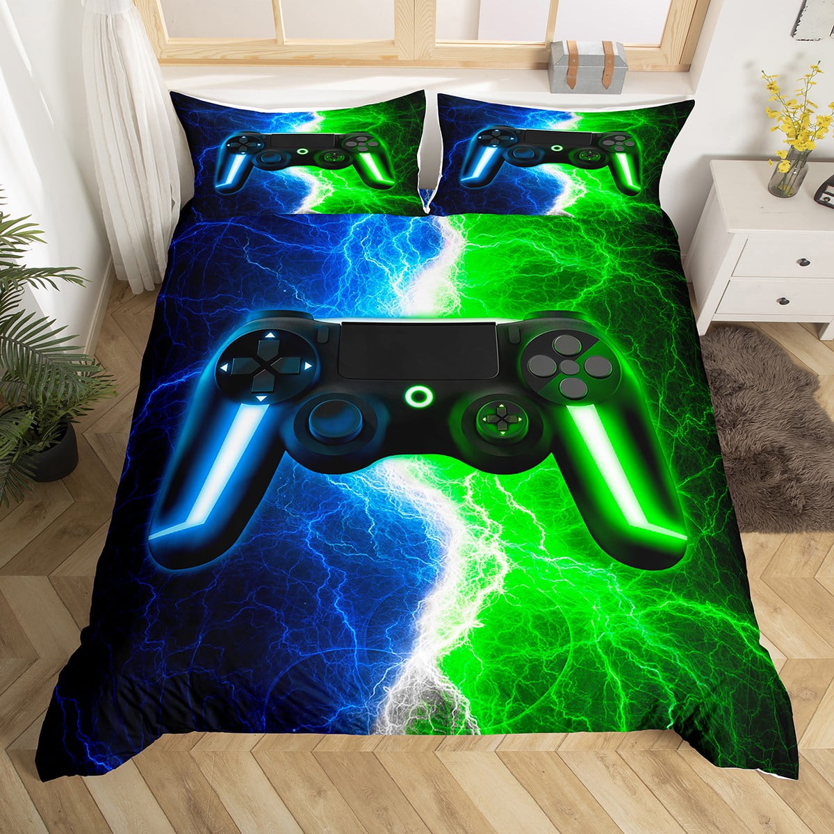 Gamer Duvet Cover King Size Video Game Gaming Bedding Sets,Green and ...