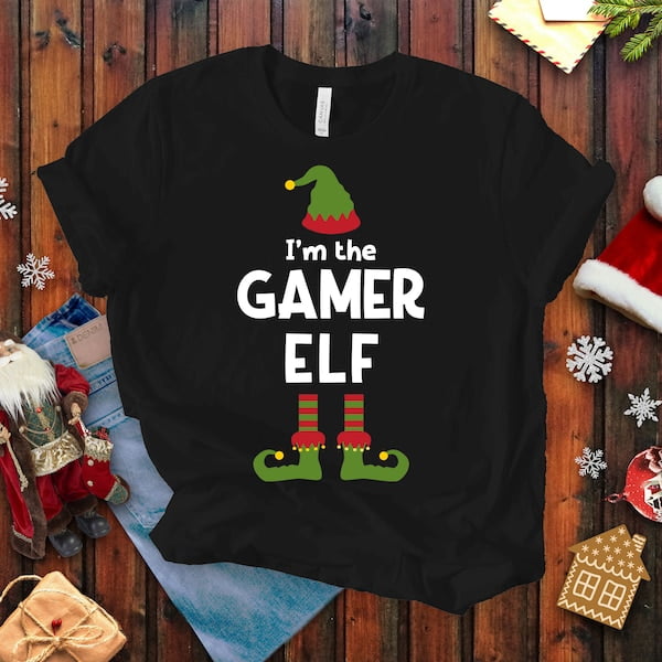 Gamer Elf Christmas T-shirt for Men and Women, Video Game Player Gift ...