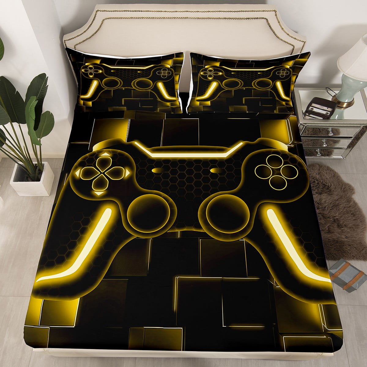 Gamer Fitted Sheet Gaming Bed Sheets Queen Room Decor,Game Contoller ...