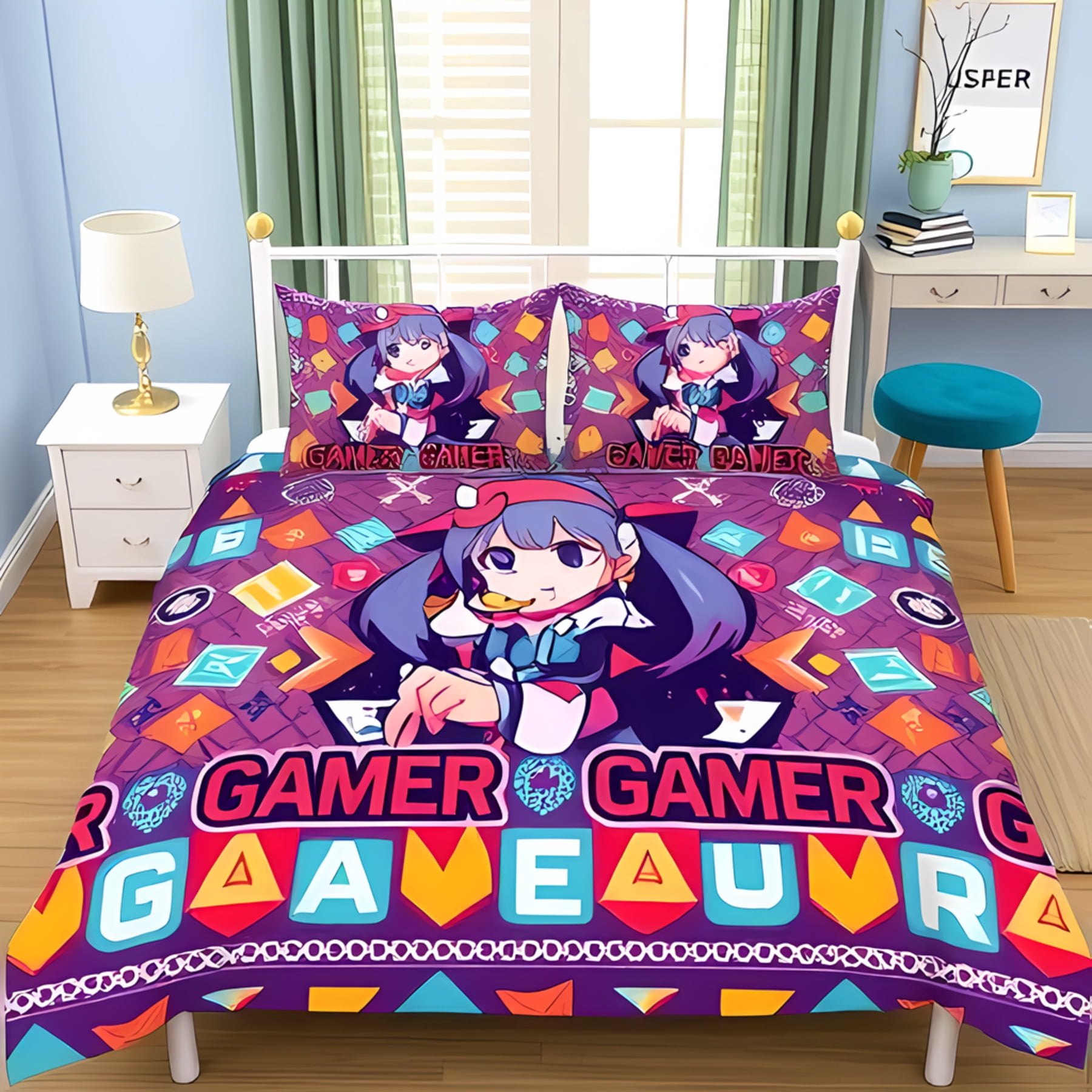 Gamer Gamer 3-Piece Duvet Cover Set - Colorful Bedspread with Vibrant ...