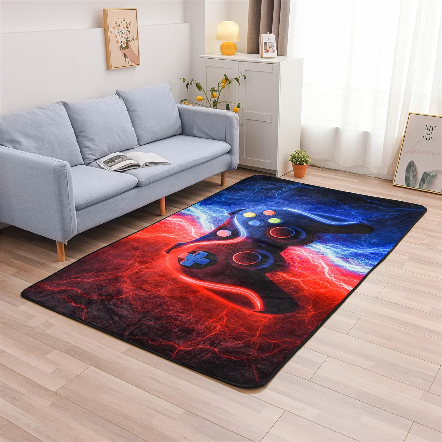 Gamer Gaming Area Rug Tie Dye Lightnings Gamepad Rug Games Console ...