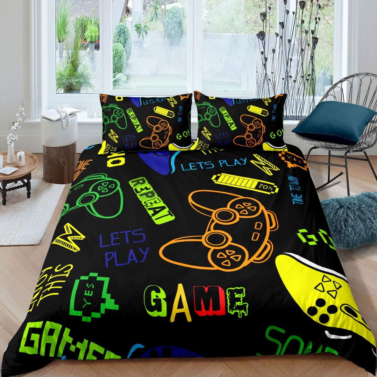 Gamer Gaming Bedding Sets Purple Blue Lightnings Gamepad Comforter ...