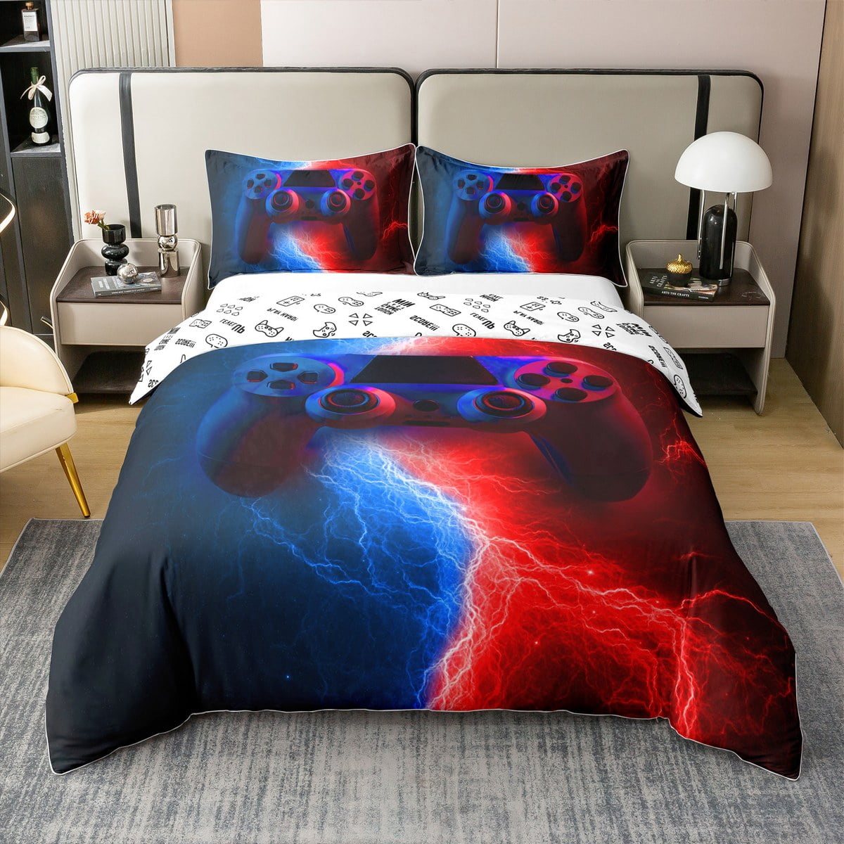 Gamer Gaming Bedding Sets Queen Size,Lightnings Gamepad Duvet Cover ...