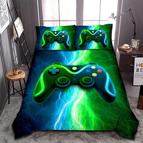 Gamer Gaming Bedding Sets Red Blue Lightnings Gamepad Comforter Set for ...