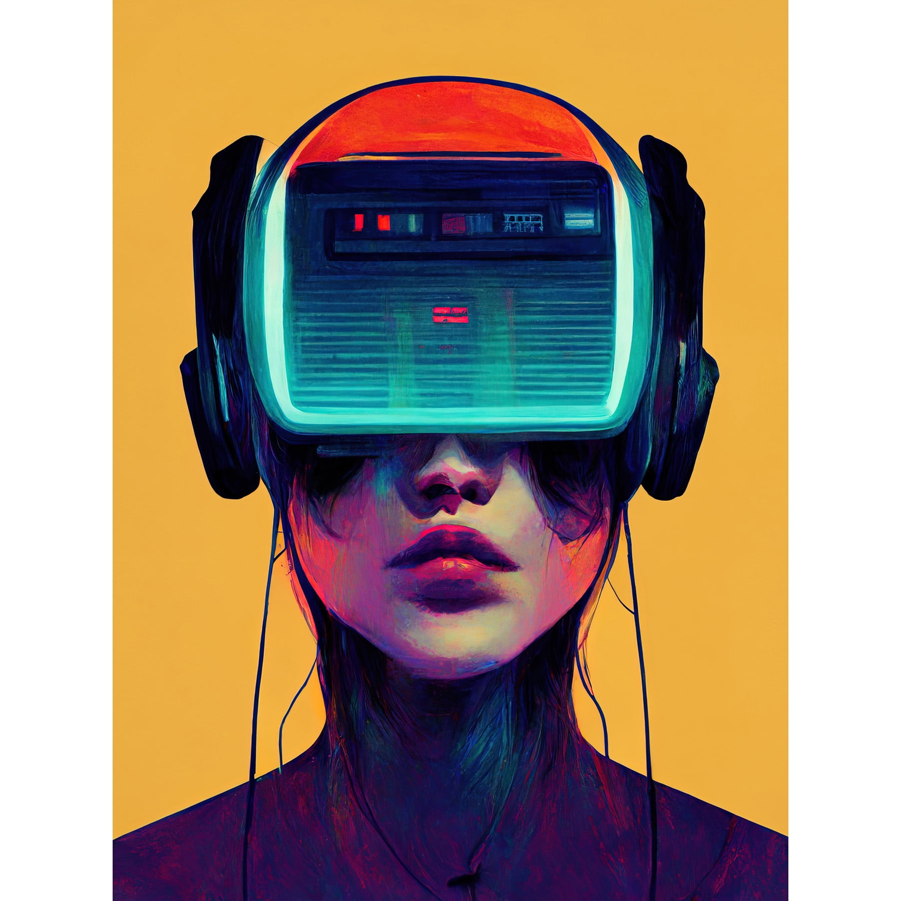 Gamer Gaming Painting Illustration Streaming VR Video Game Headset ...