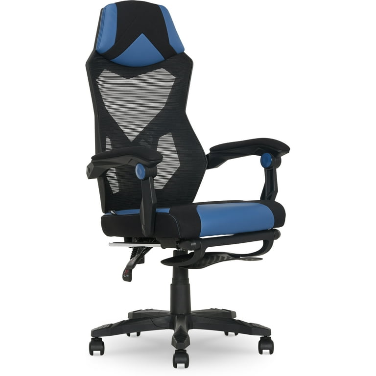 Gamer Gear Gaming Office Chair with Extendable Leg Rest Blue Black Fabric Upholstery