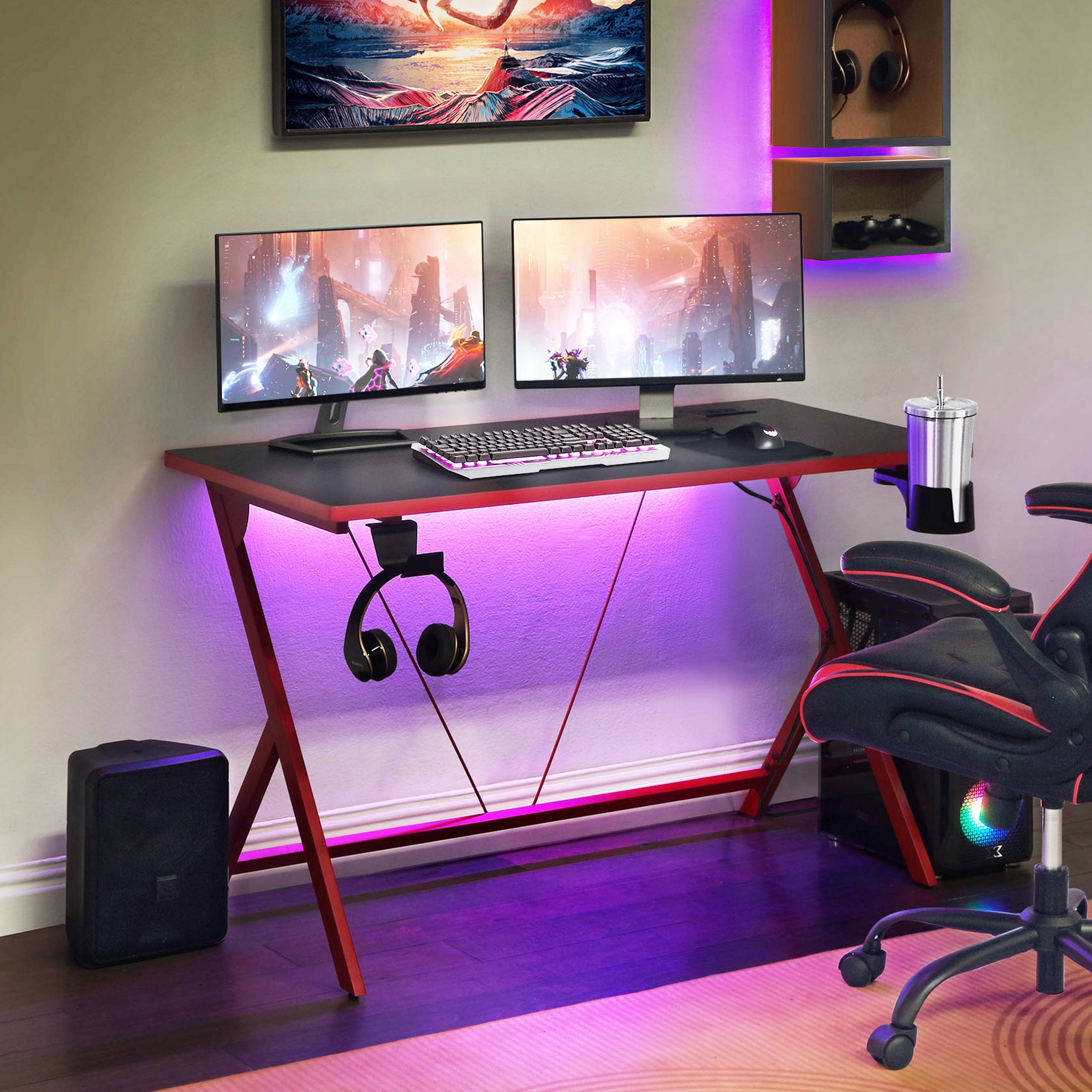 Gamer Gear Y-Leg Gaming Desk with LED lights and Power Station ...