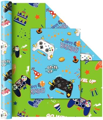 Gamer Gift Wrapping Paper Roll - 1 Roll 17” x 33 ft Video Gaming ...