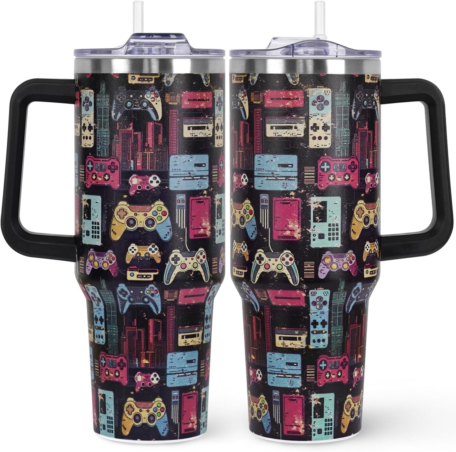 Gamer Gifts 40 oz Tumbler with Handle and Straw Lid for Men,Retro ...