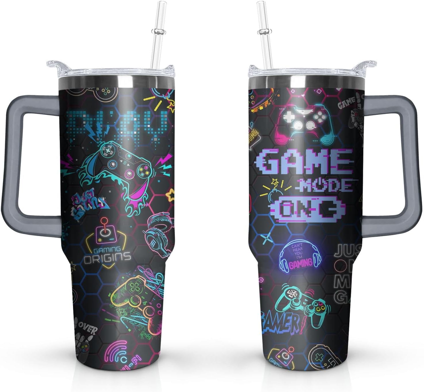 Gamer Gifts For Men--40oz Gamer Tumbler With Handle Lid and Straw--Cool ...