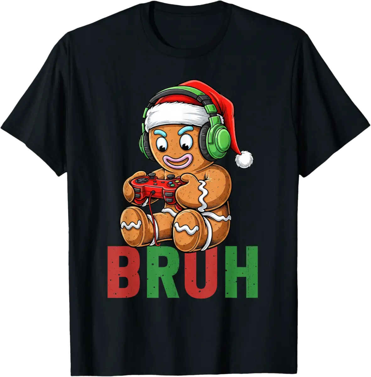Gamer Gingerbread Bruh Santa Hat Gaming Boys T-Shirt - Walmart.com