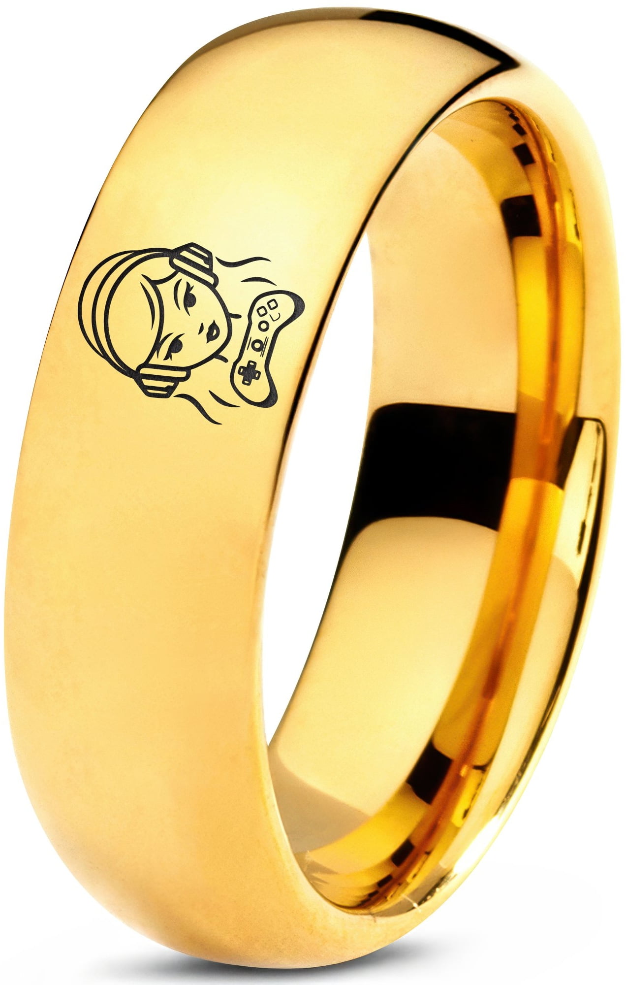 Gamer Gold Stackable Rings Tungsten Mens Jewelry Custom Gifts First Anniversary Gift Couple Ring ...