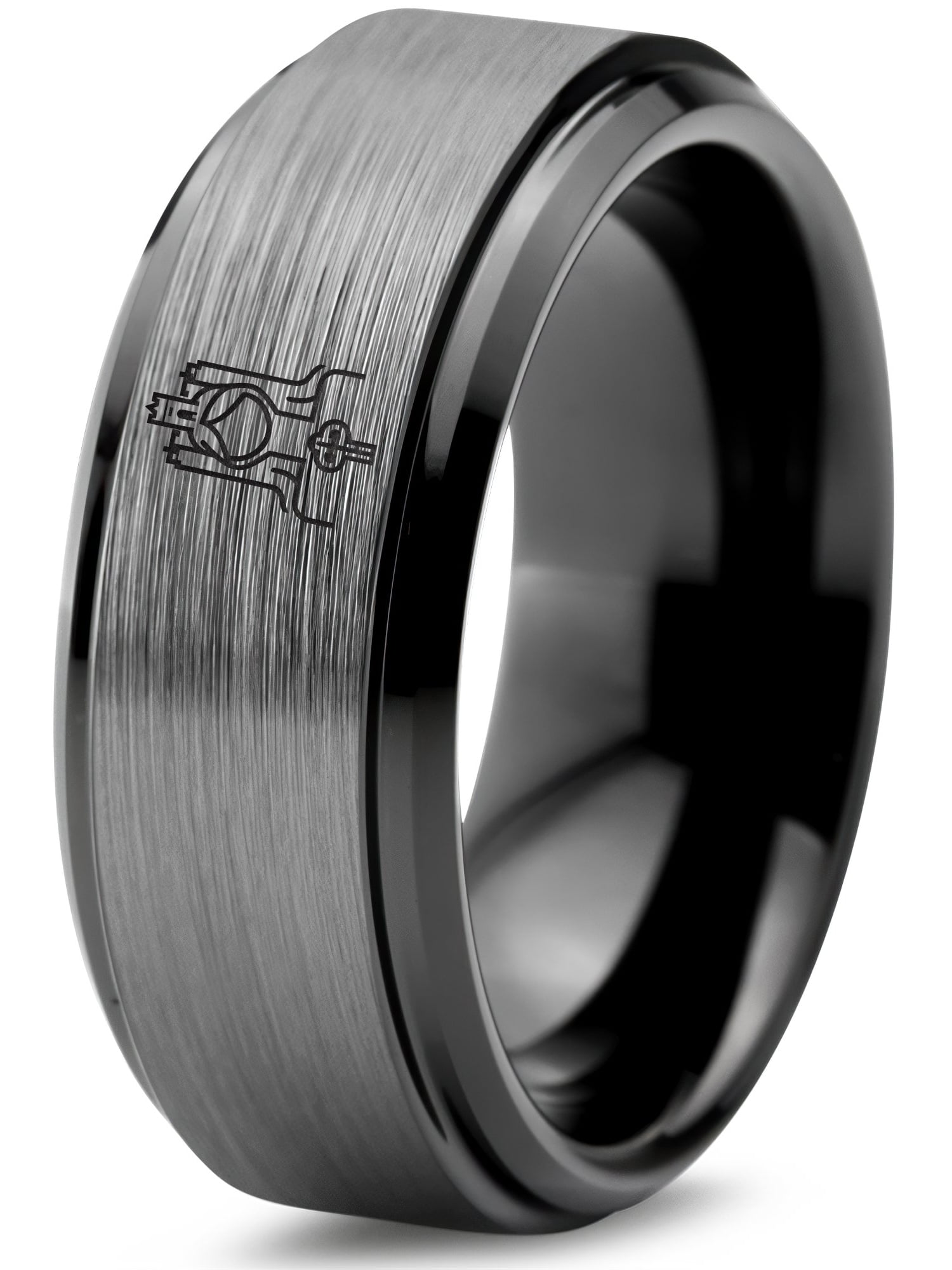 Mens Grey Rings Gamer Blue Tungsten Dad 7th Anniversary Gift His and ...