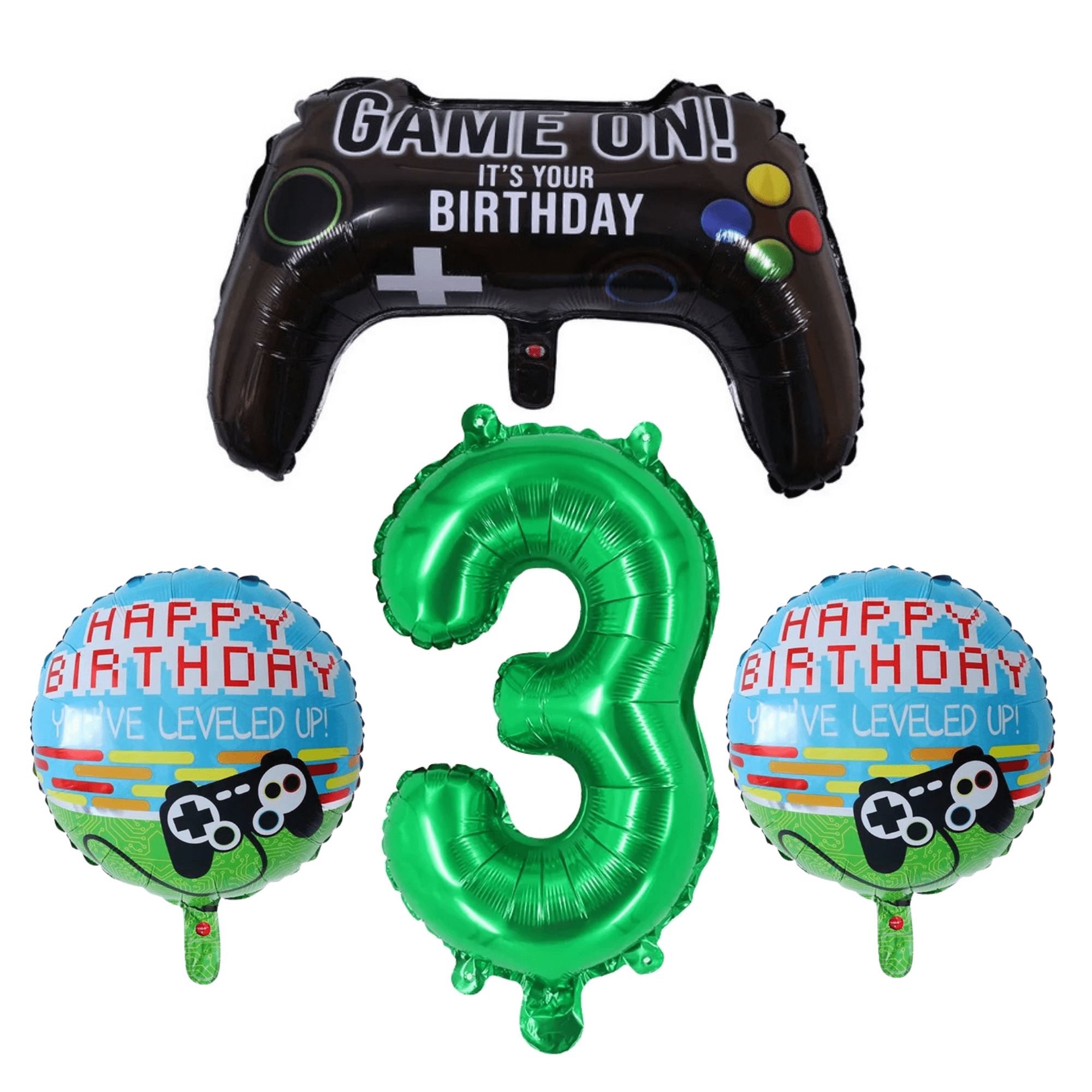 Gamer Level Up 3rd Birthday Party Balloons Foil Number Set Green Black ...