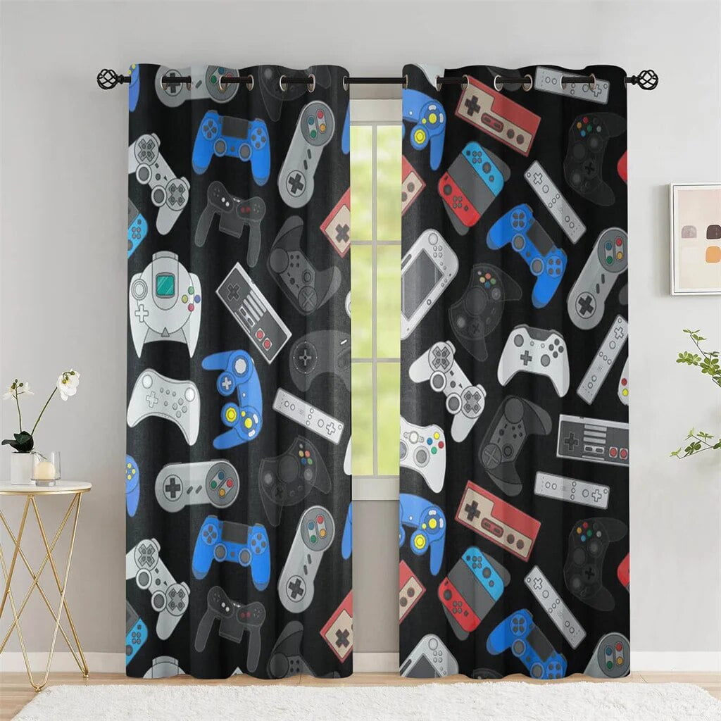 Gamer Machine Gamepad Button Video Cartoon Window Curtains Drapes For ...