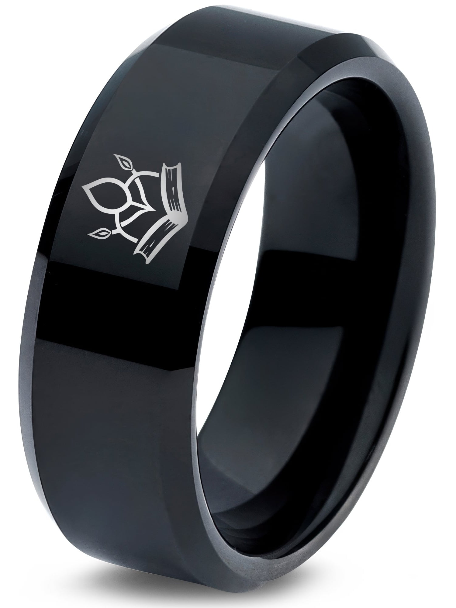 Blue Gamer Tungsten Set of 2 Black Statement Rings Fingerprint Jewelry ...