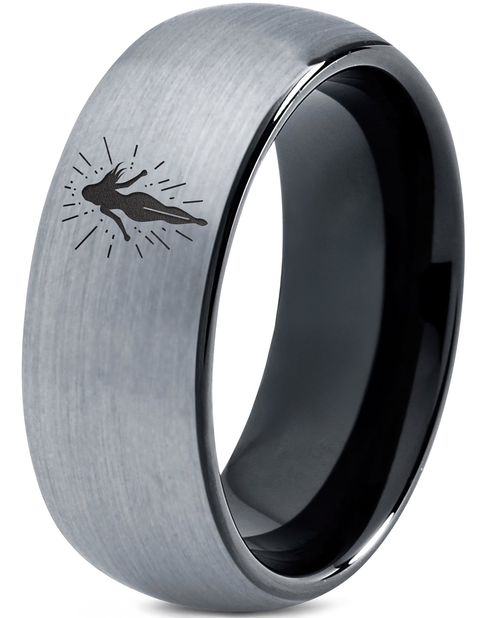 Gamer Curved Wedding Band Gray Gifts for Boyfriend Tungsten Ring Police ...