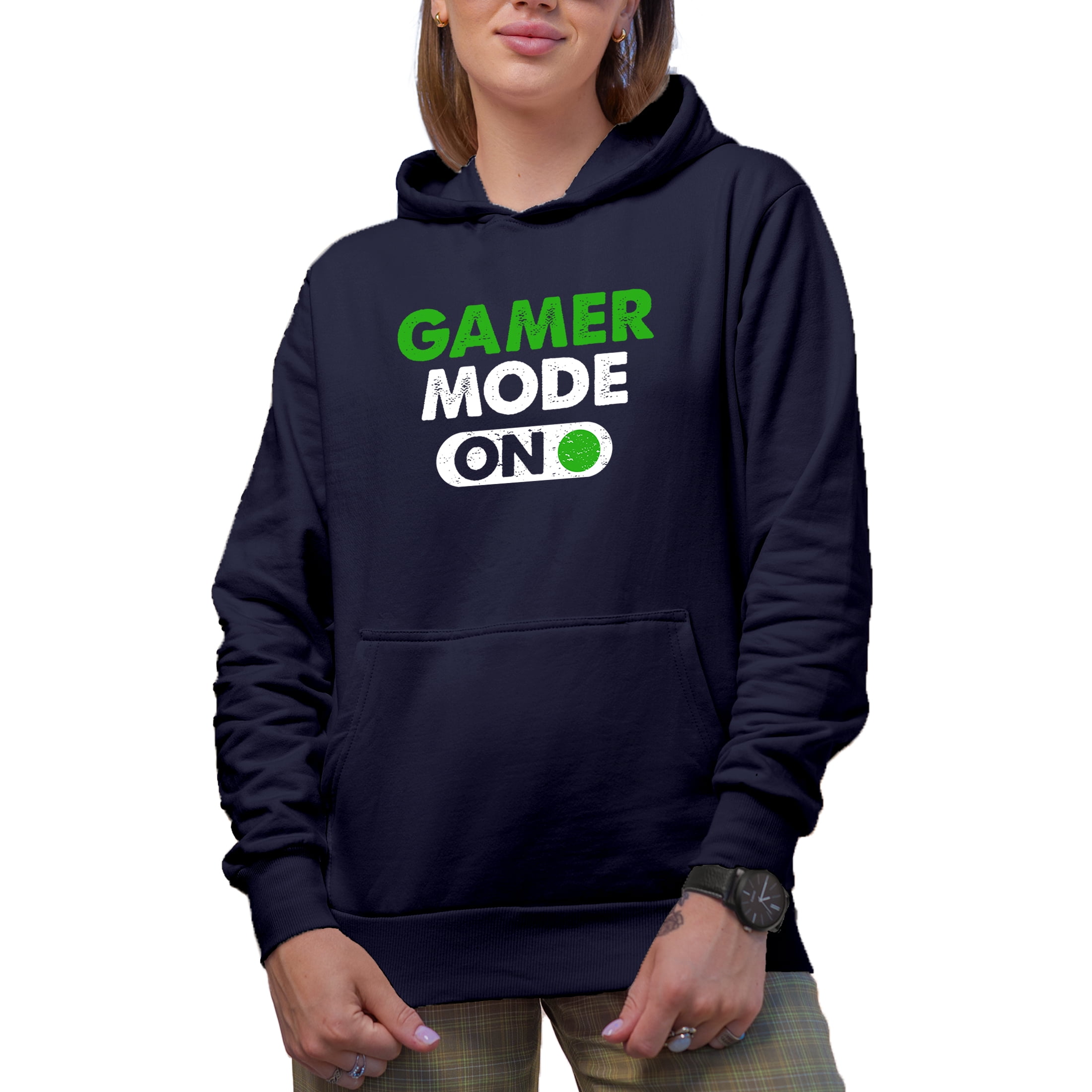 Gamer Mode On, Gaming or Game Themed, Navy Blue Hooded Sweatshirt or ...