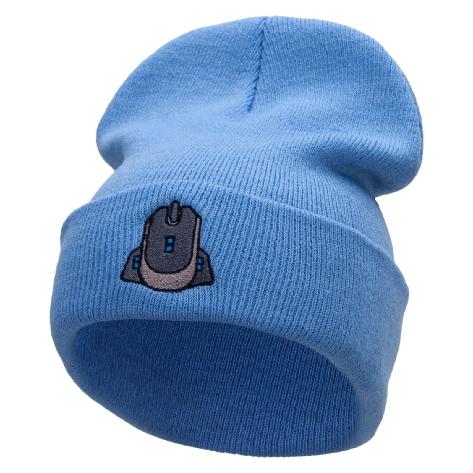 Gamer Mouse Embroidered 12 Inch Long Knitted Beanie - Sky Blue OSFM ...