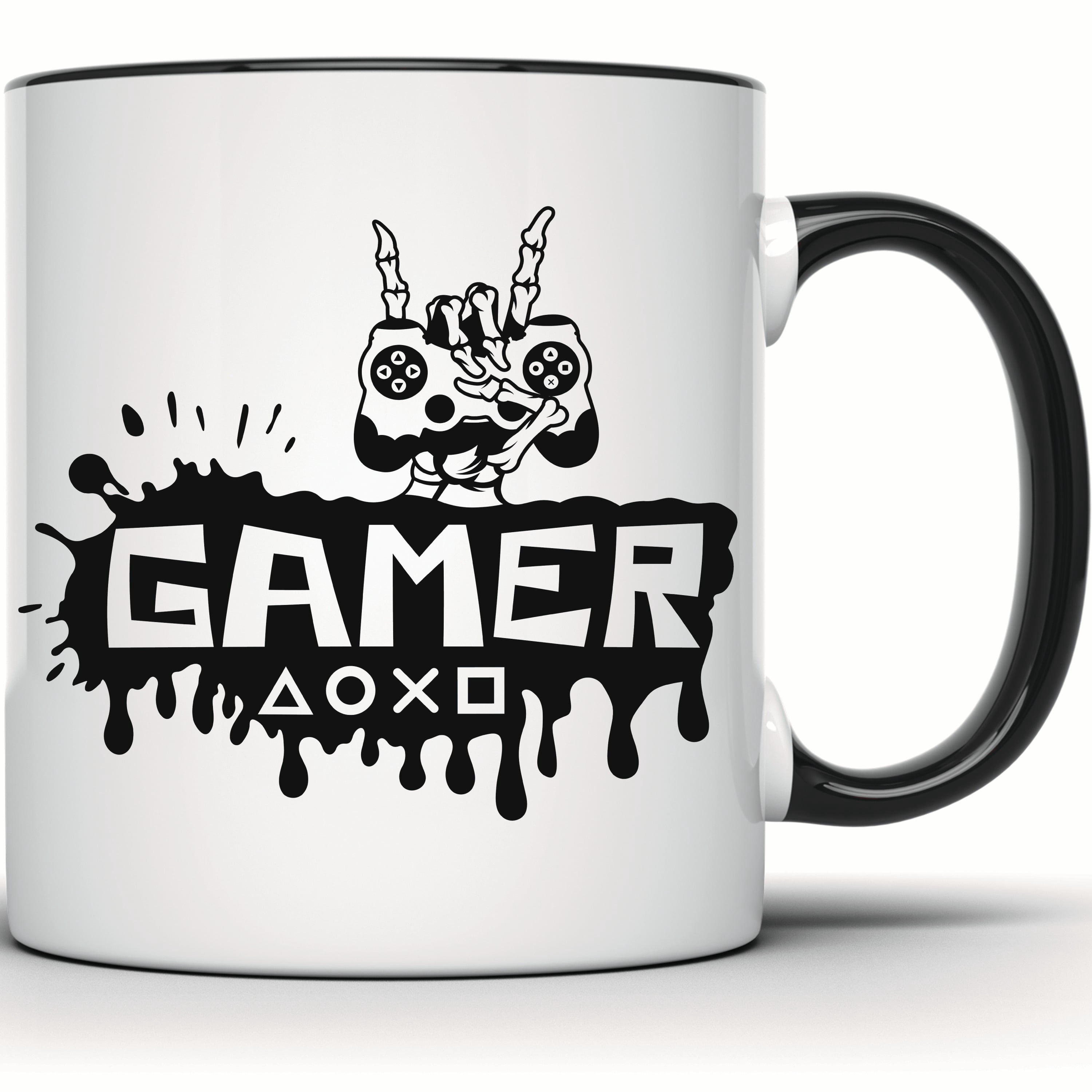 Gamer Mug with Controller and Skeleton Hand - Cool Black and White ...