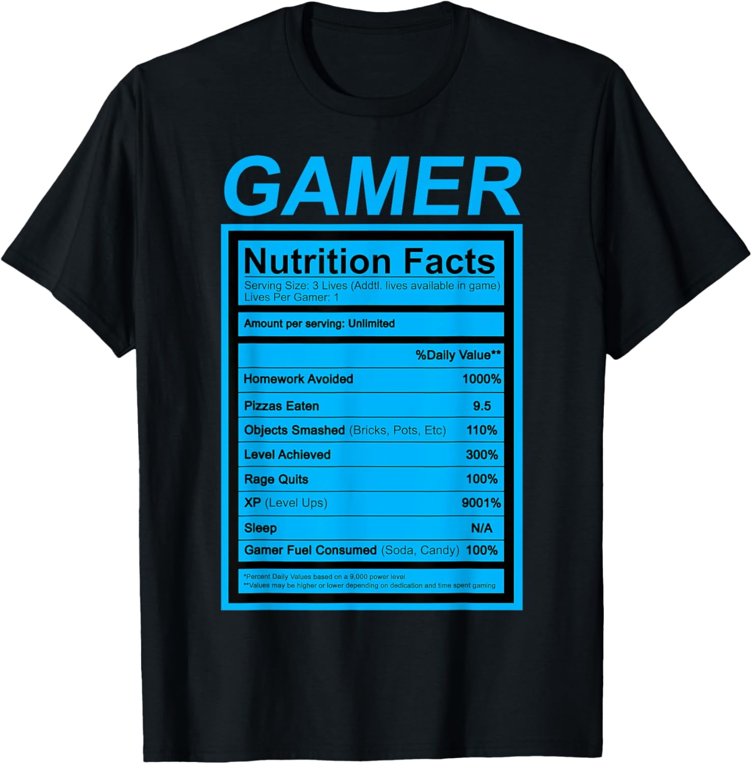 Gamer Nutrition Facts Blue Label Funny Graphic T-Shirt - Walmart.com