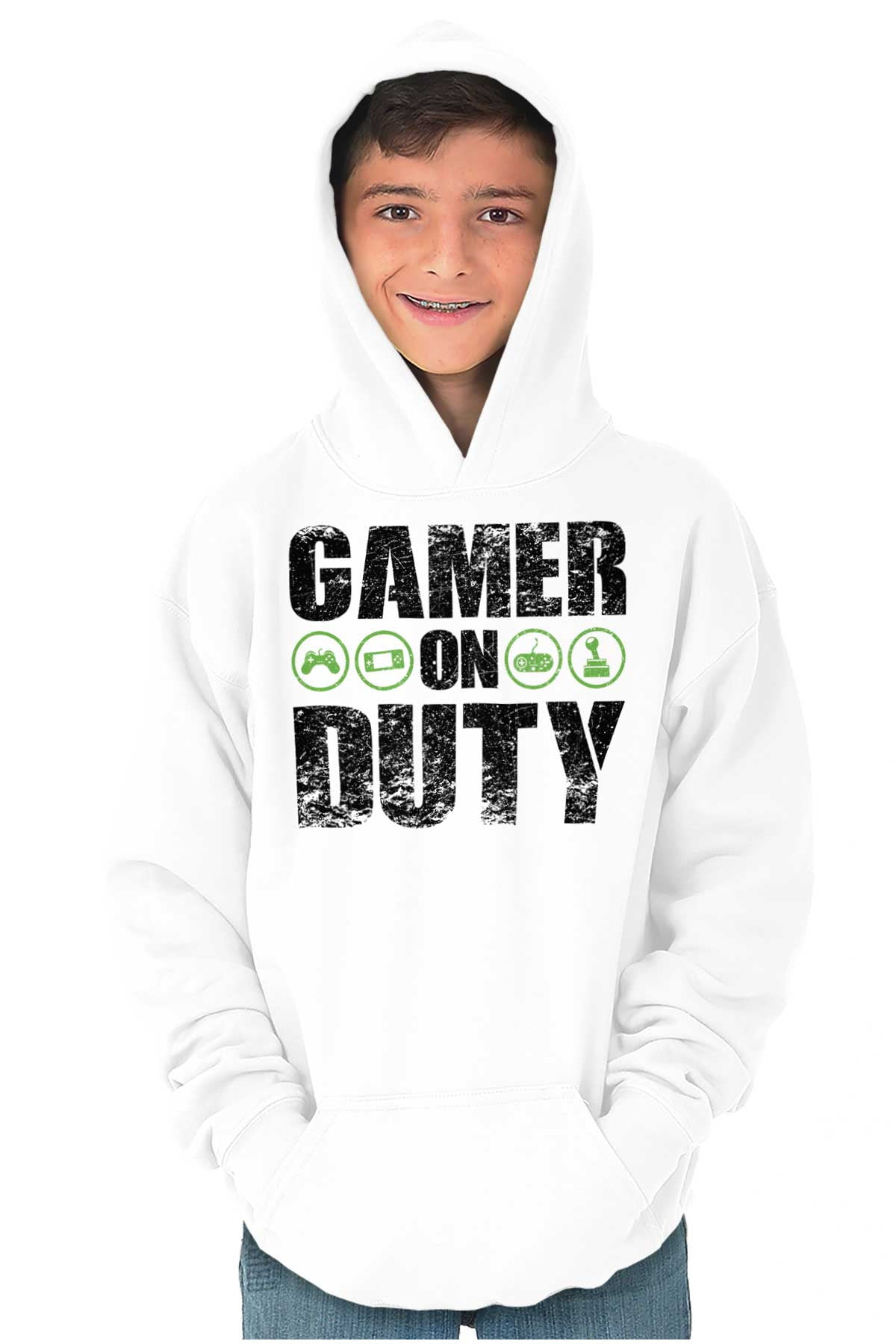 Gamer On Duty Video Games Nerdy Geeky Kids Hoodie Sweatshirt Boys Teen ...