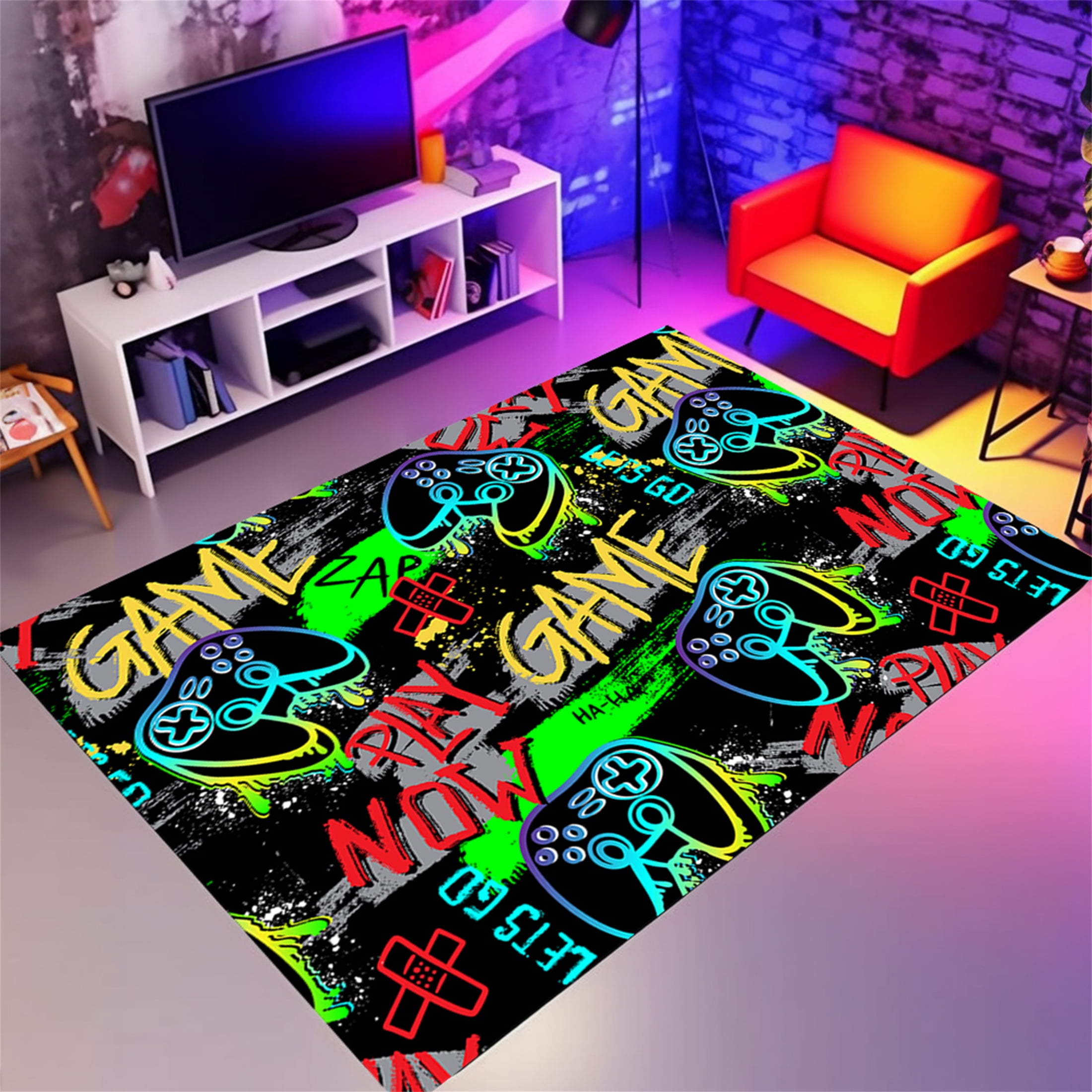 Gamer Rug for Game Room 3'x5' Non-Slip Gaming Rug,Cool Graffiti Gaming ...