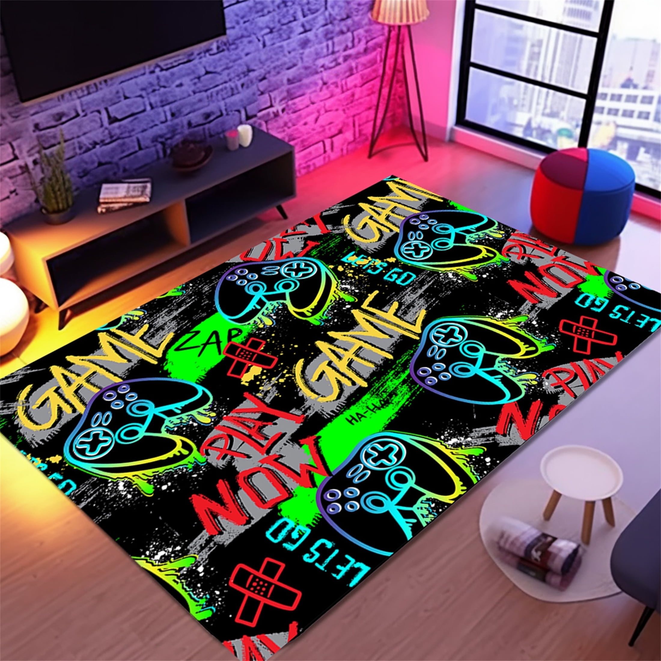 Gamer Rug for Game Room 5'x7' Non-Slip Gaming Rug,Cool Graffiti Gaming ...
