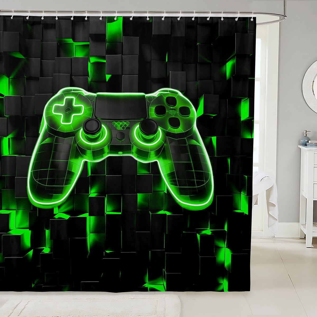 Gamer Shower Curtain for Boys Kids Gaming Bath Curtain Soft Bathroom ...