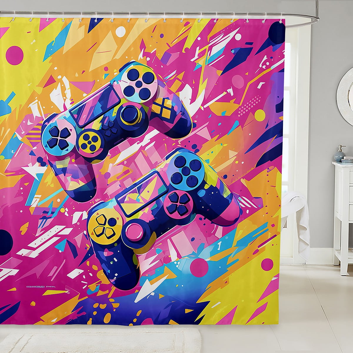 Gamer Shower Curtain,Colorful Video Game Console Bathroom Shower ...