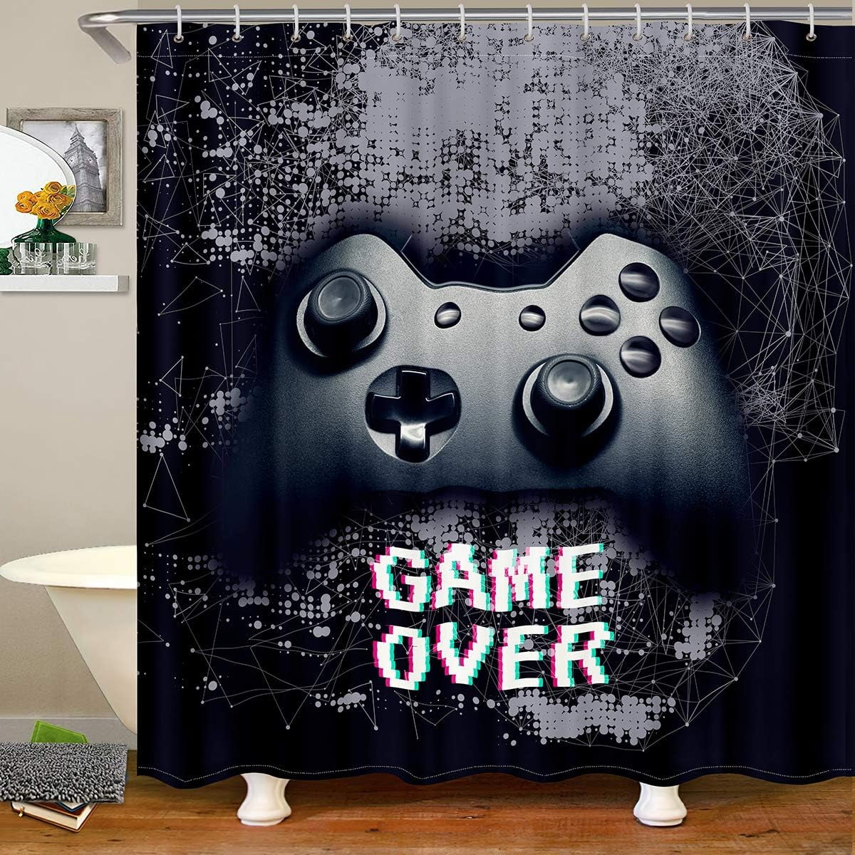 Gamer Shower Curtain, Modern Console Game Controller Bath Curtain Boys ...
