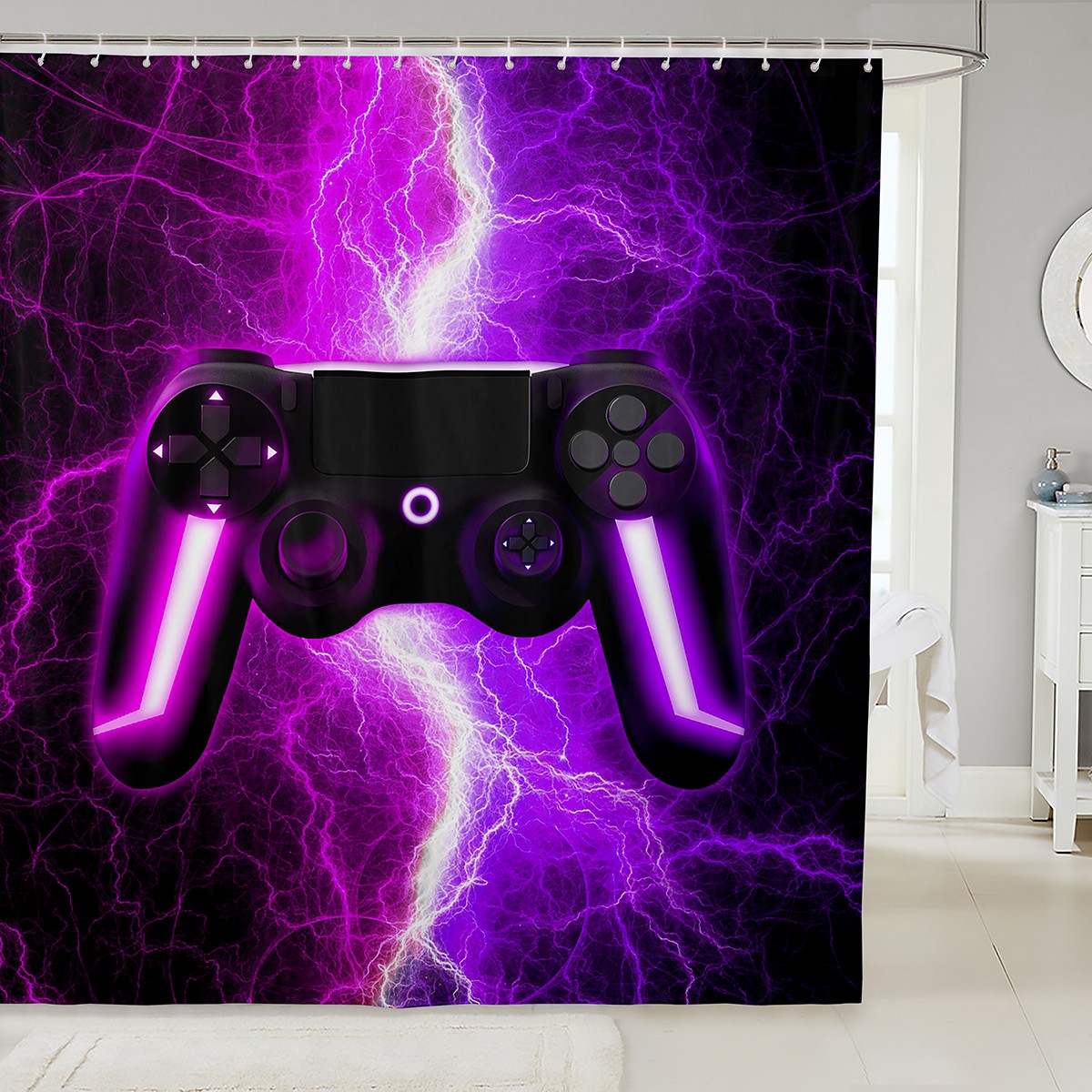 Gamer Shower Curtain Set 72"Wx78"L Gaming Bathroom Decor,Pink and ...
