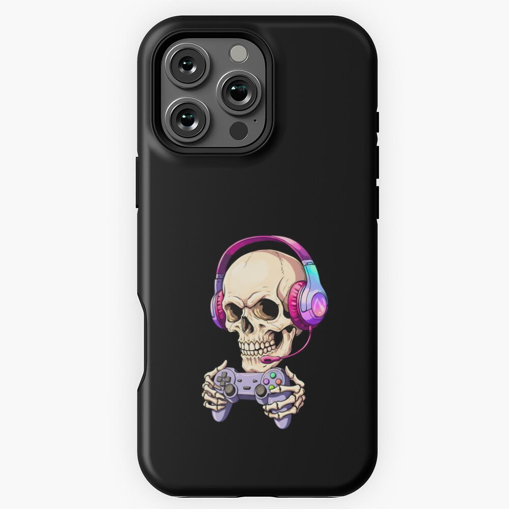 Gamer Skeleton with pink headphones and classic controller Phone Case ...