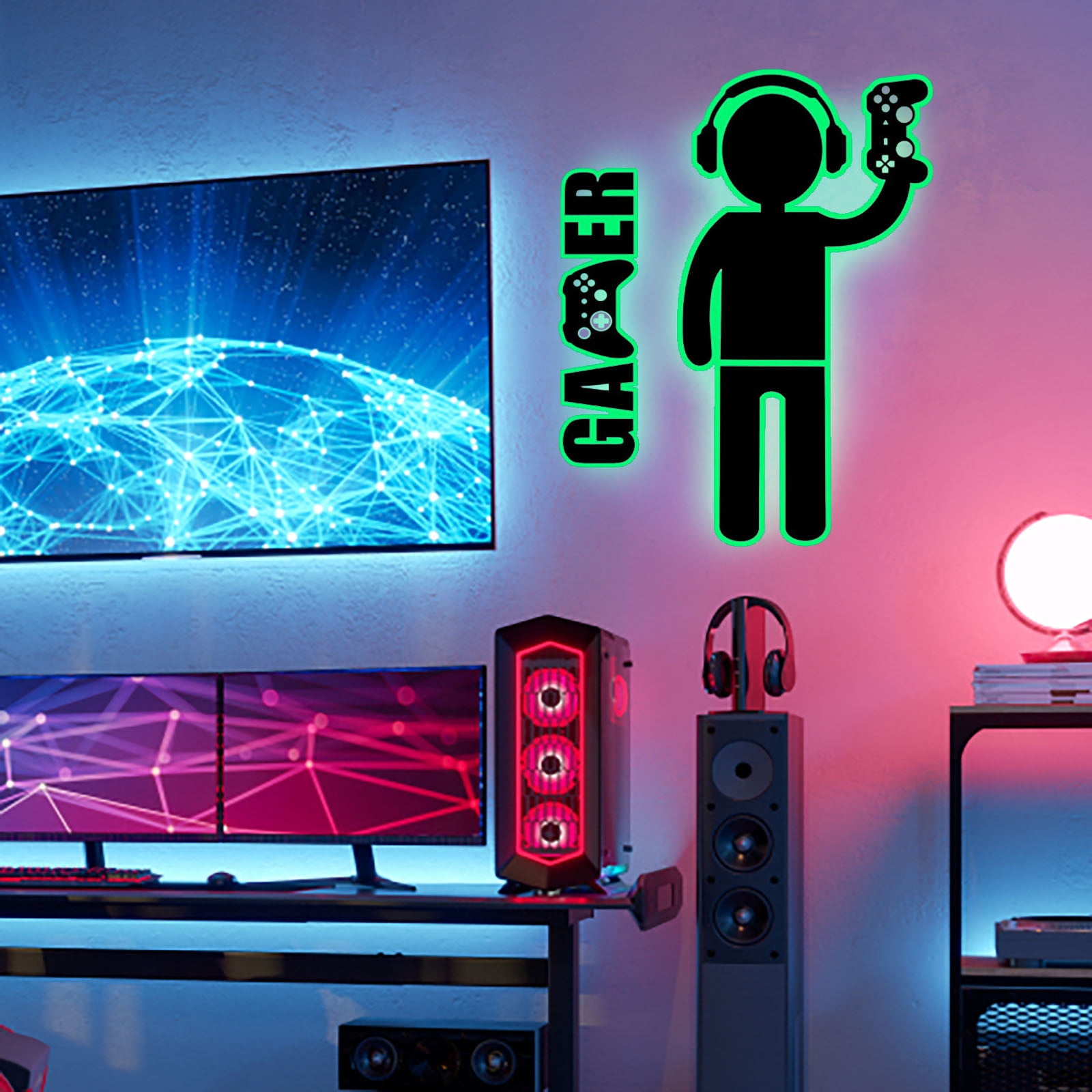 Gamer Stickers,Play Room Wall Decor,Gamer Wall Decals Stickers Glow in ...