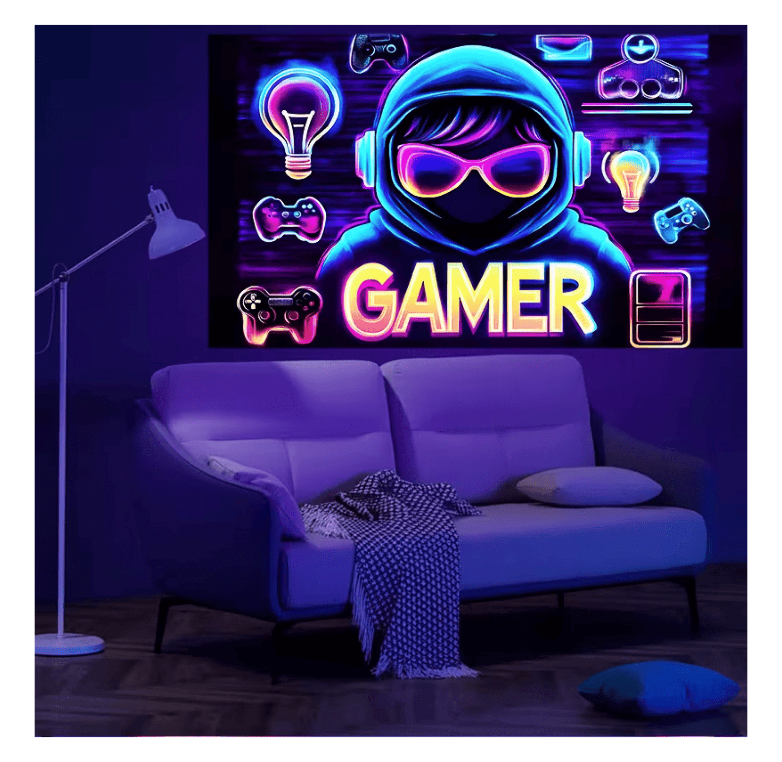 Gamer Tapestry 2D Flat Fluorescent Glow in The Dark - Room Decor Wall ...
