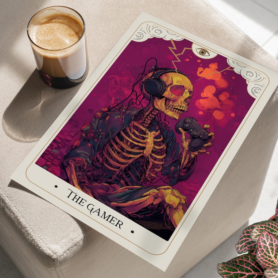 Gamer Tarot Skull Wall Art Retro Arcade Gothic Decor, Unframed Canvas ...