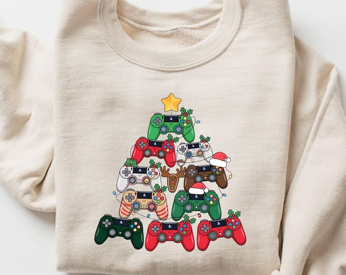 Gamer Tree Him Gaming Controller Tree Design Cozy Gamer Sweater ...
