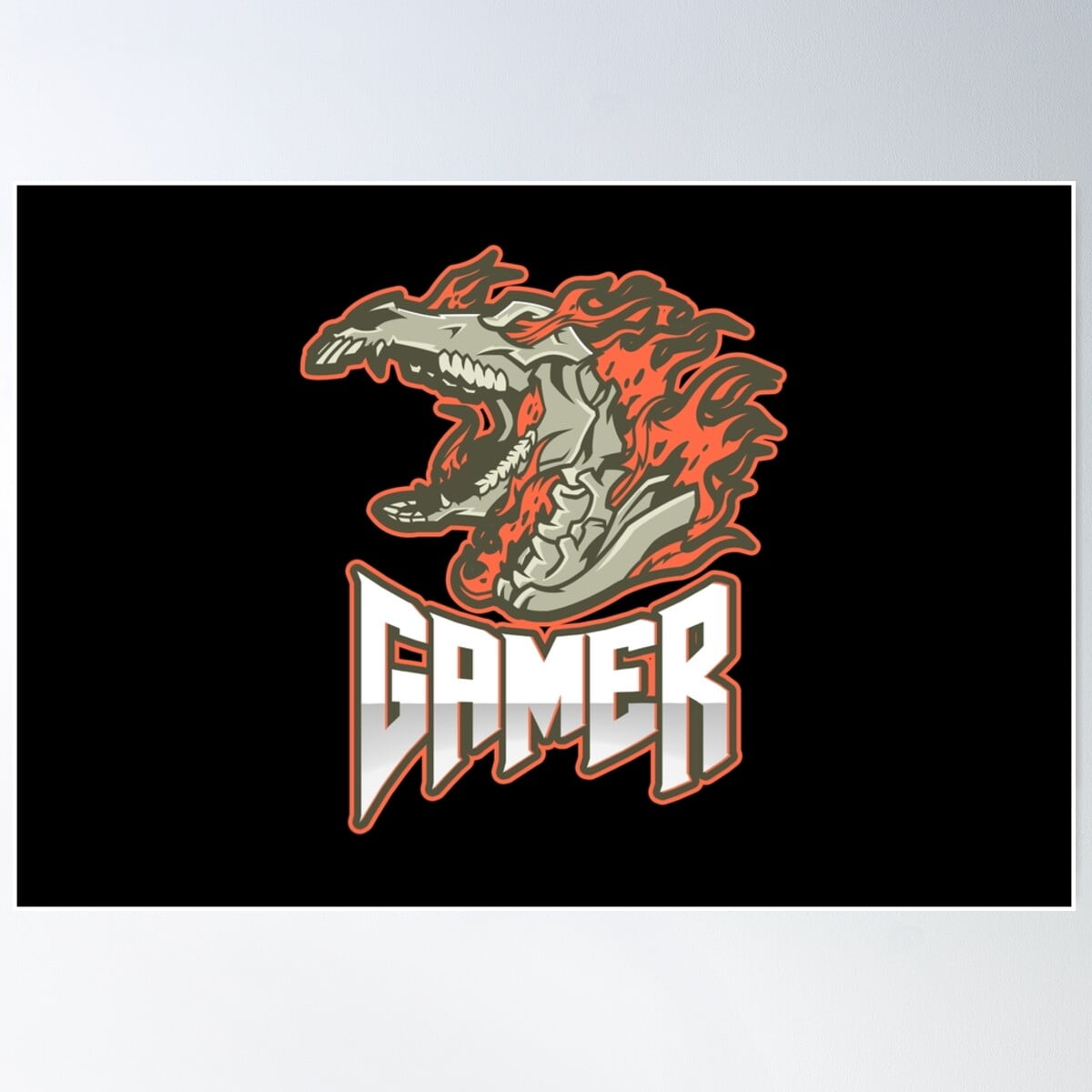 Gamer With Undead Skeleton On Fire Poster Wall Art, Modern Wall Decor ...