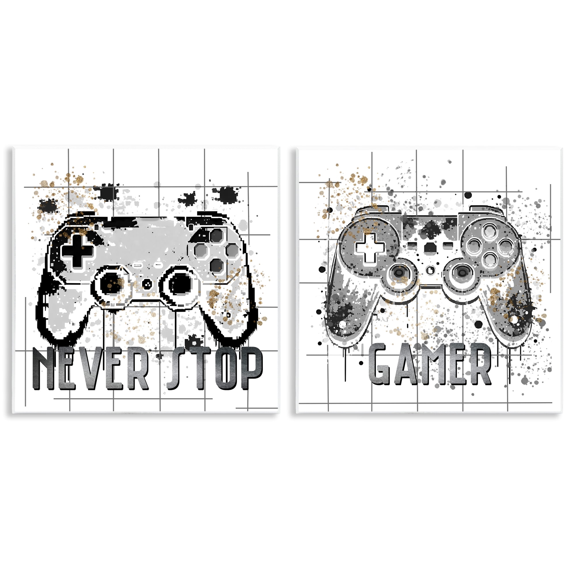 Stupell Industries Gamer Words with Modern Pixels 2 Piece Wall Plaque ...