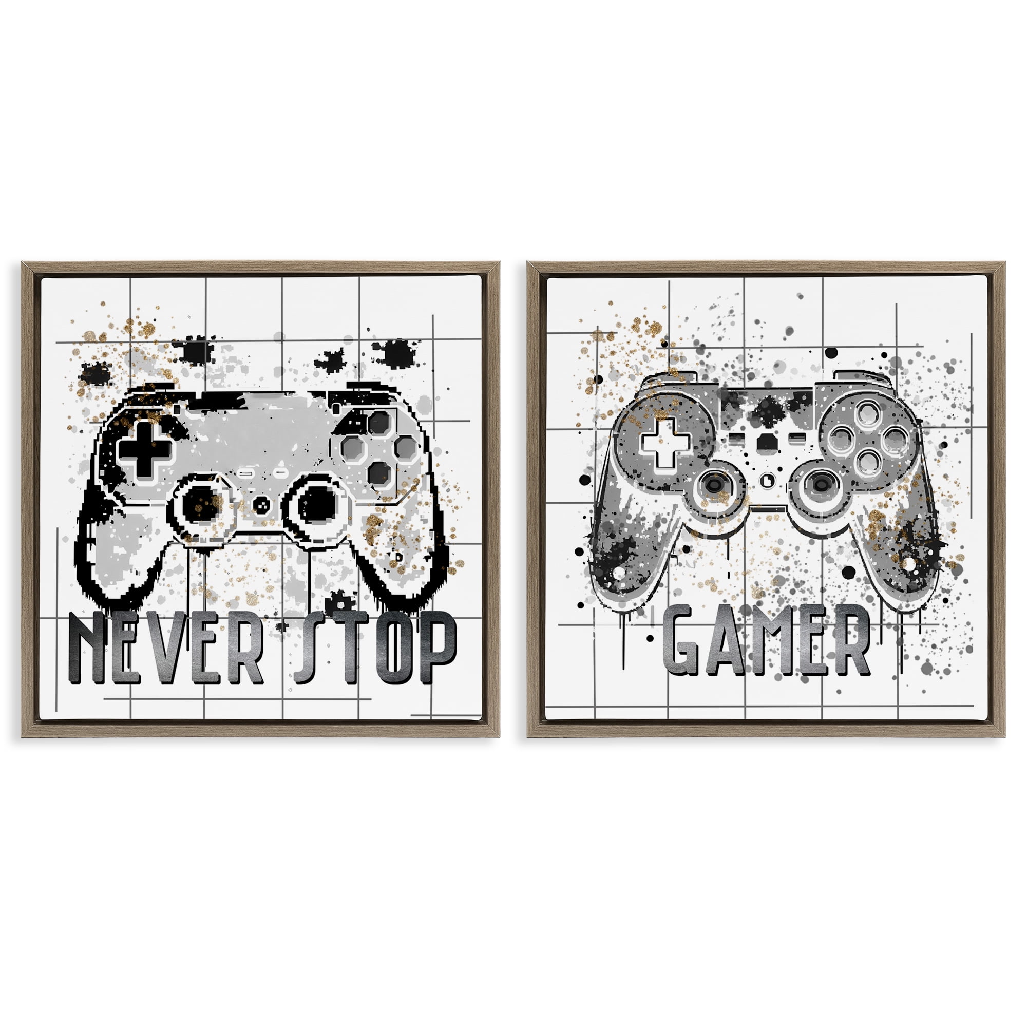 Stupell Industries Gamer Words with Modern Pixels 2 Piece Brown Framed ...