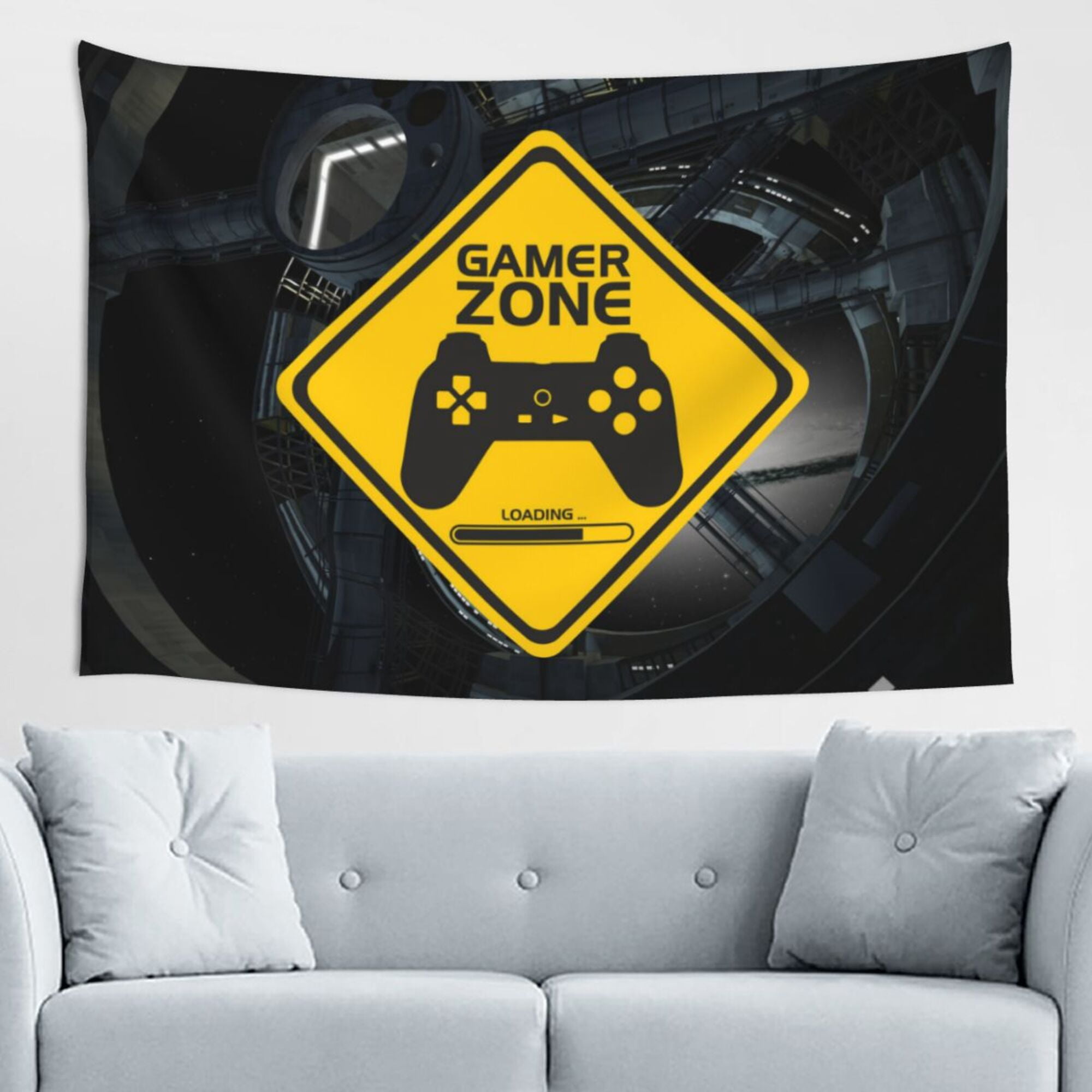 Gamer Zone Warning Tapestry, Gaming Signal Wall Hanging Tapestries Dorm ...